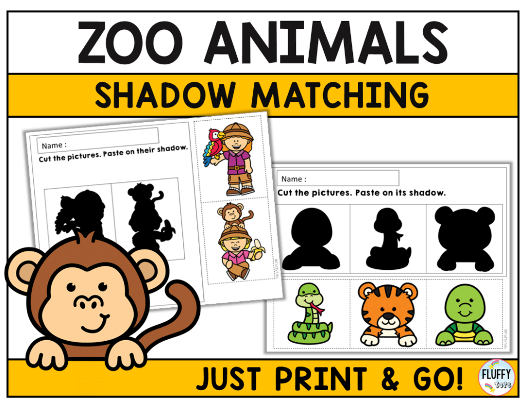 Adorable 20+ Pages Zoo Animals Shadow Matching Worksheets - FluffyTots