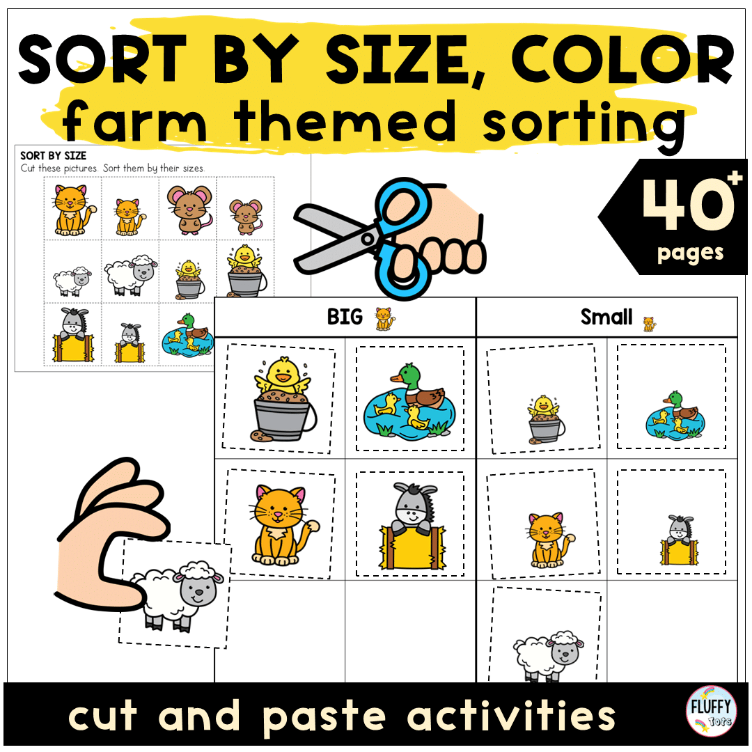 Farm Animals Printables Sort by Size Activities - FluffyTots