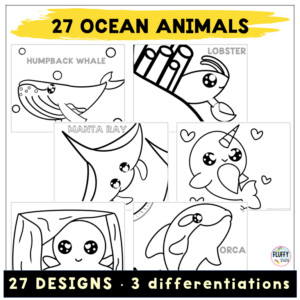 Fun 27 Coloring Pages Ocean Animals for Kids - FluffyTots