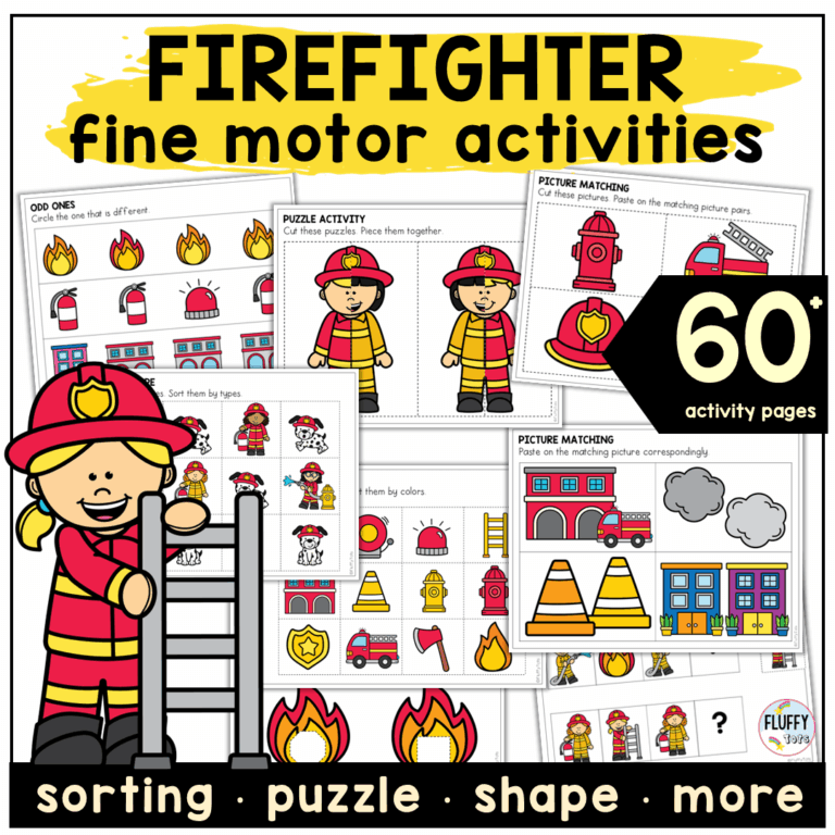 60 + Pages Firefighter Fine Motor Activity Worksheets for Preschool and ...