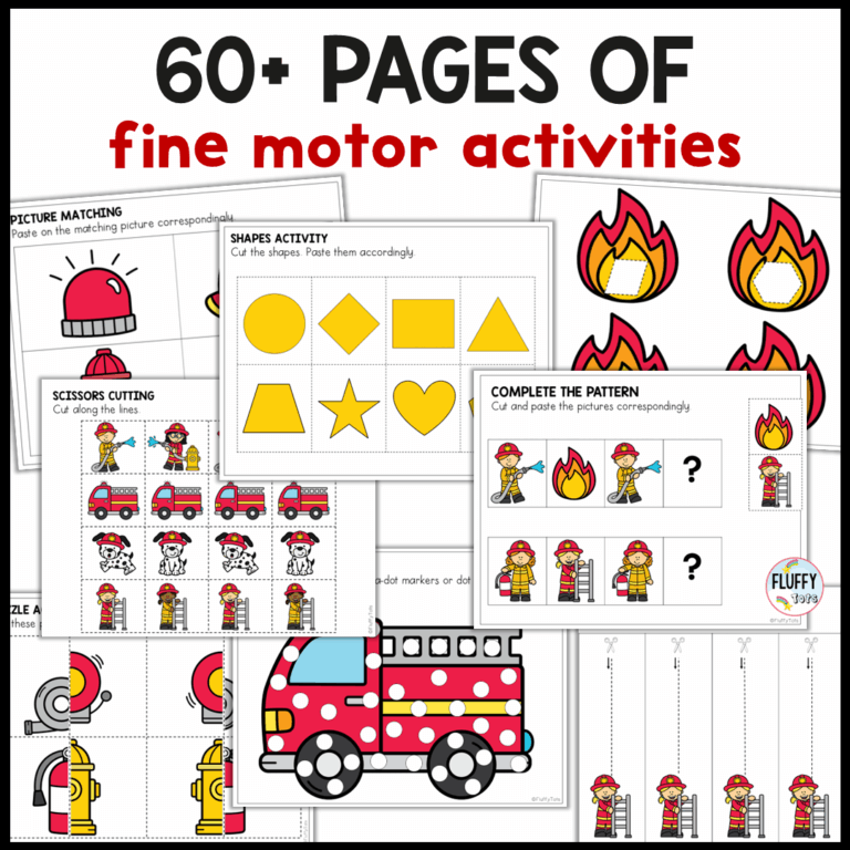 60 + Pages Firefighter Fine Motor Activity Worksheets for Preschool and ...