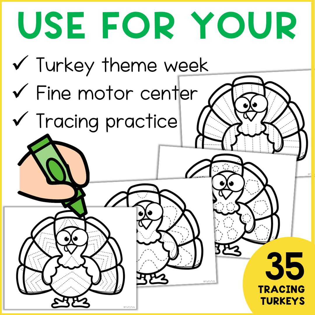 35 Fun Tracing Turkey for Thanksgiving Prewriting Activity - FluffyTots