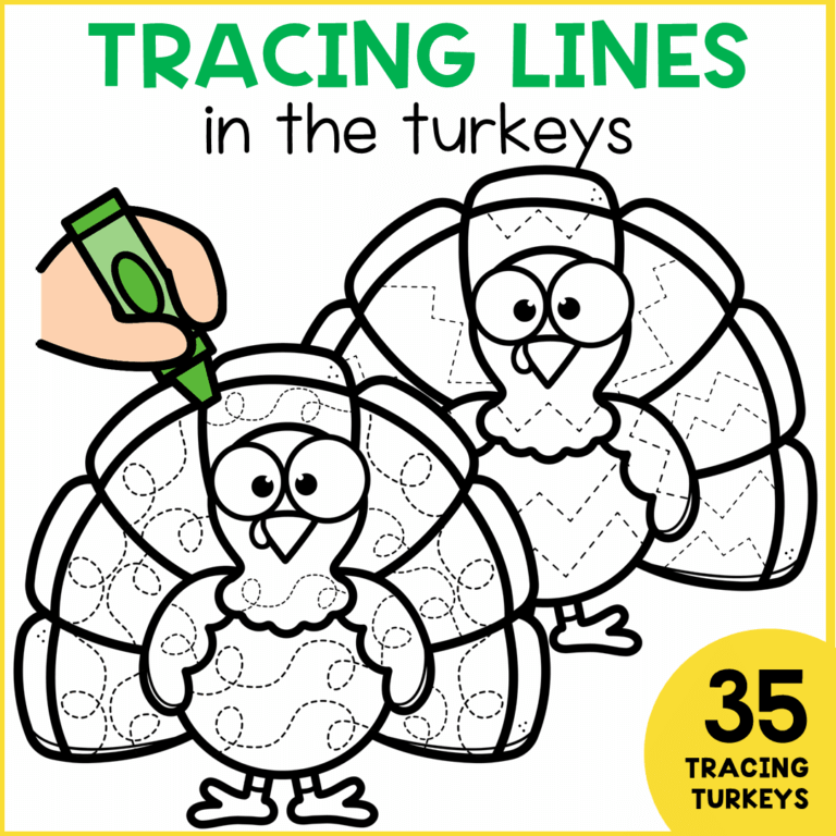 35 Fun Tracing Turkey for Thanksgiving Prewriting Activity - FluffyTots
